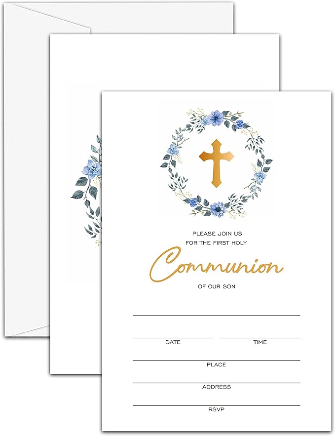 Amazon.com : UTESG Blue Floral First Holy Communion Religious Party ...