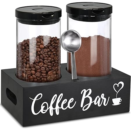 Amazon.com: Glass Coffee Containers with Shelf,Coffee Station Organizer ...