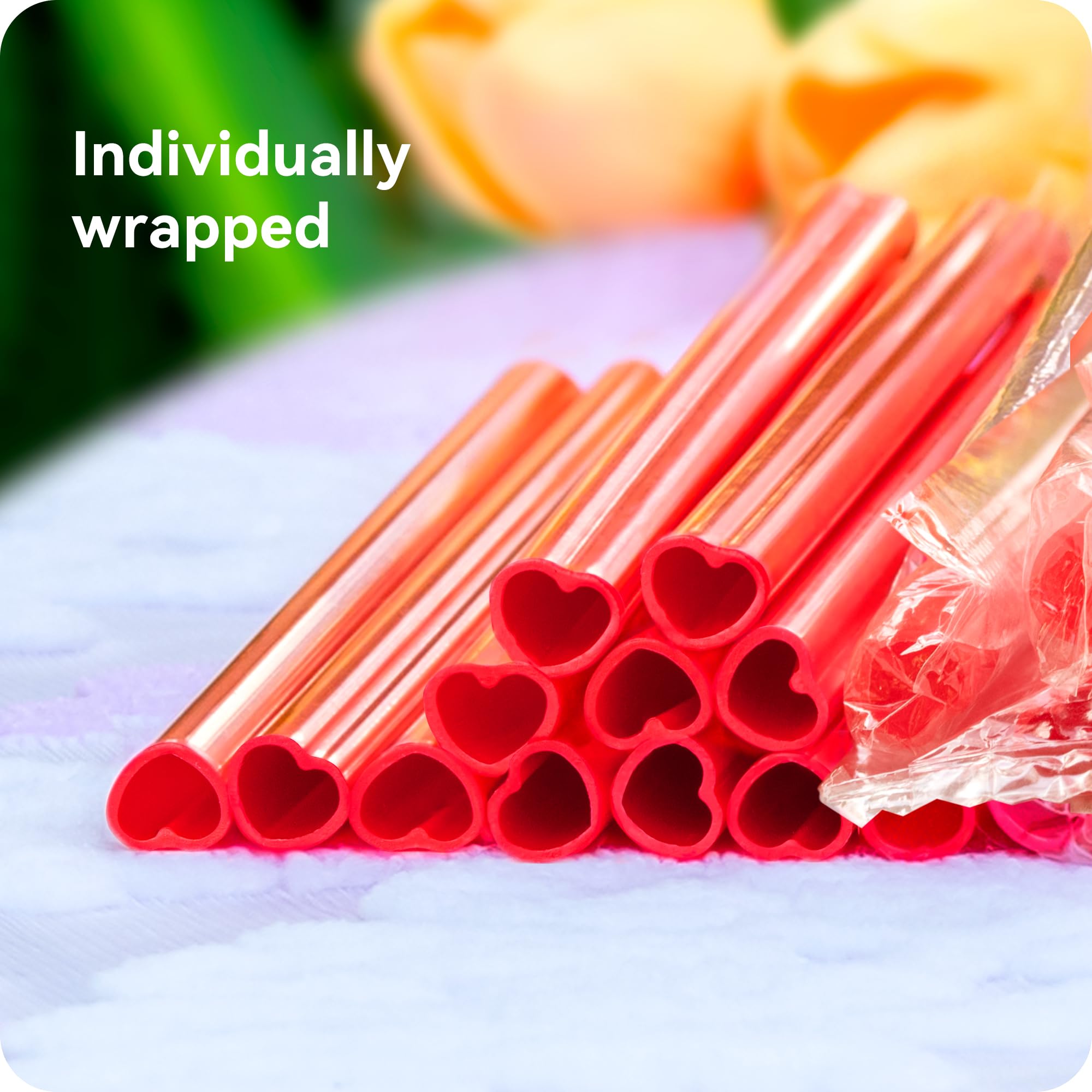 Snapklik.com : 200 Pcs Red Heart Shaped Straws, Plastic Disposable ...