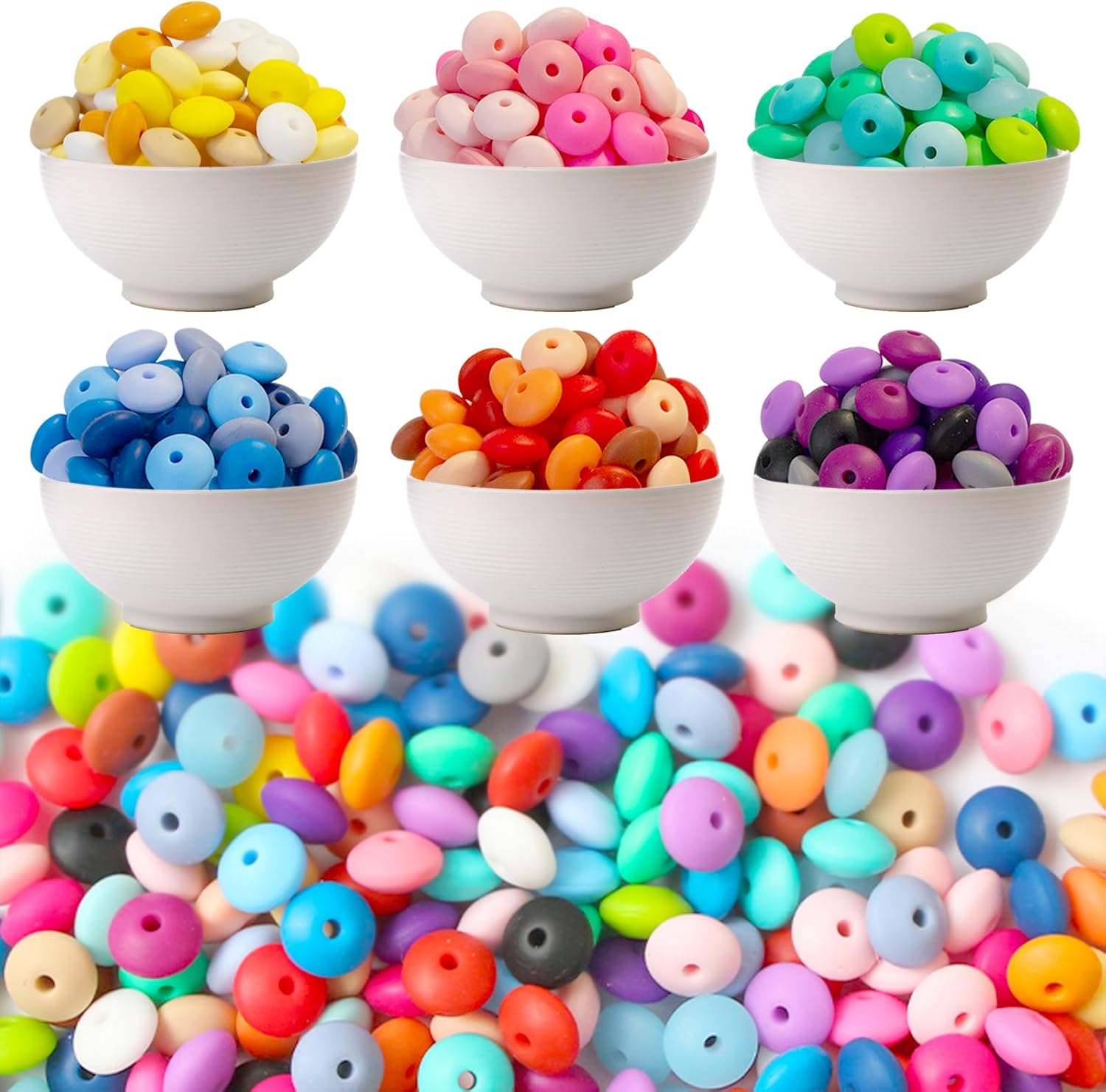 Amazon.com: ZIFTY 240pcs Silicone Beads - 30 Colors, 12mm Lentil Beads ...