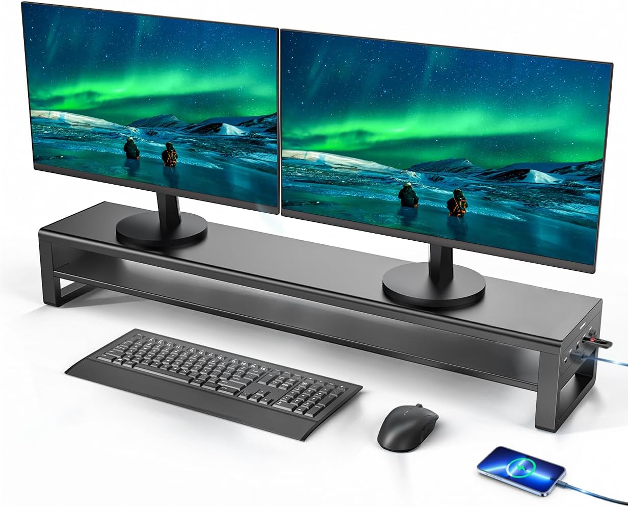 VAYDEE Dual Monitor Stand, Metal Monitor Riser with C Fast Charging ...