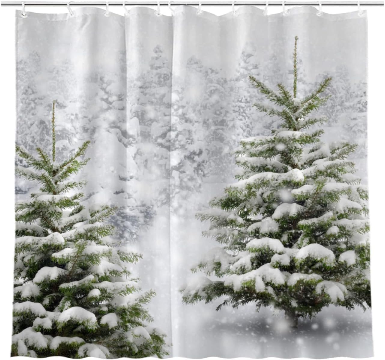 JOOCAR Christmas Tree Shower Curtain Winter Forest Pine Tree Snowflake ...