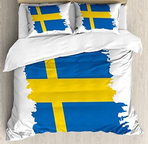 Amazon.com: Lunarable Swedish Duvet Cover Set, Illustration of The Flag ...