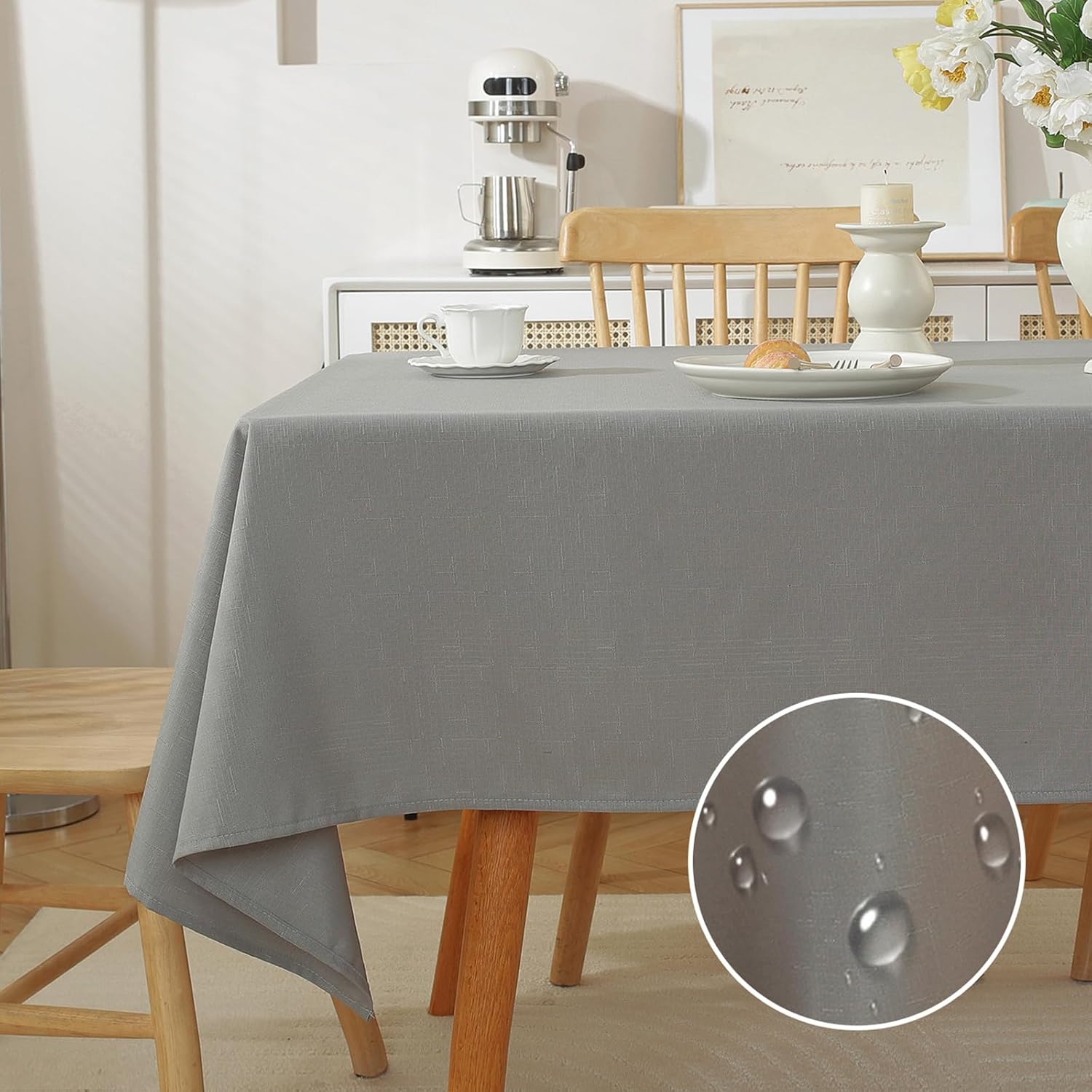 Amazon.com: meioro Linen Textured Tablecloth Rectangle Waterproof ...
