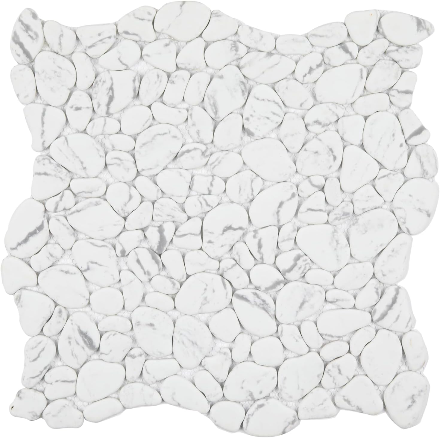 Diflart Pebble Tile for Shower Floor, White Marble Veins Oval,Pebble ...