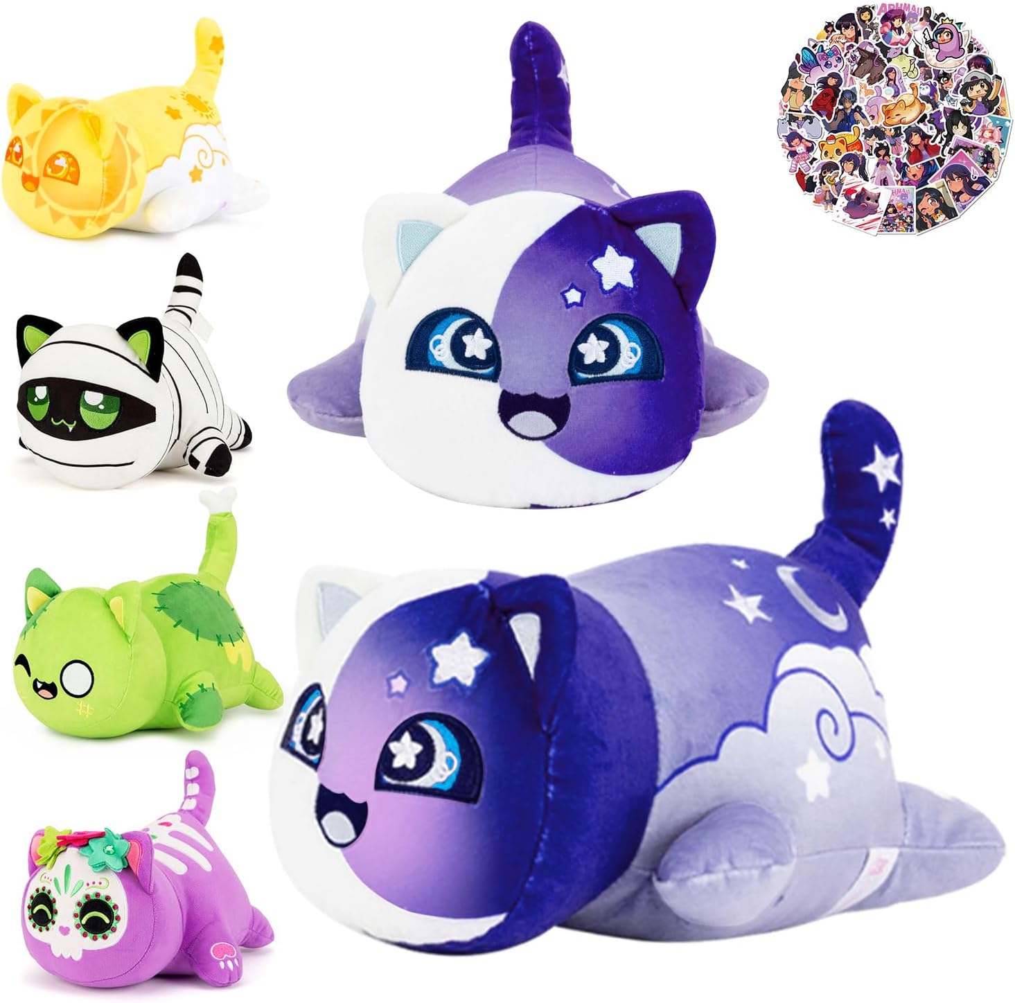 Amazon.com: TUAOMRWJ 61-PCS-Moon Cat Plush +60-Stickers-Plush,Cat Plush Toys Blind Box Cat Plush ...