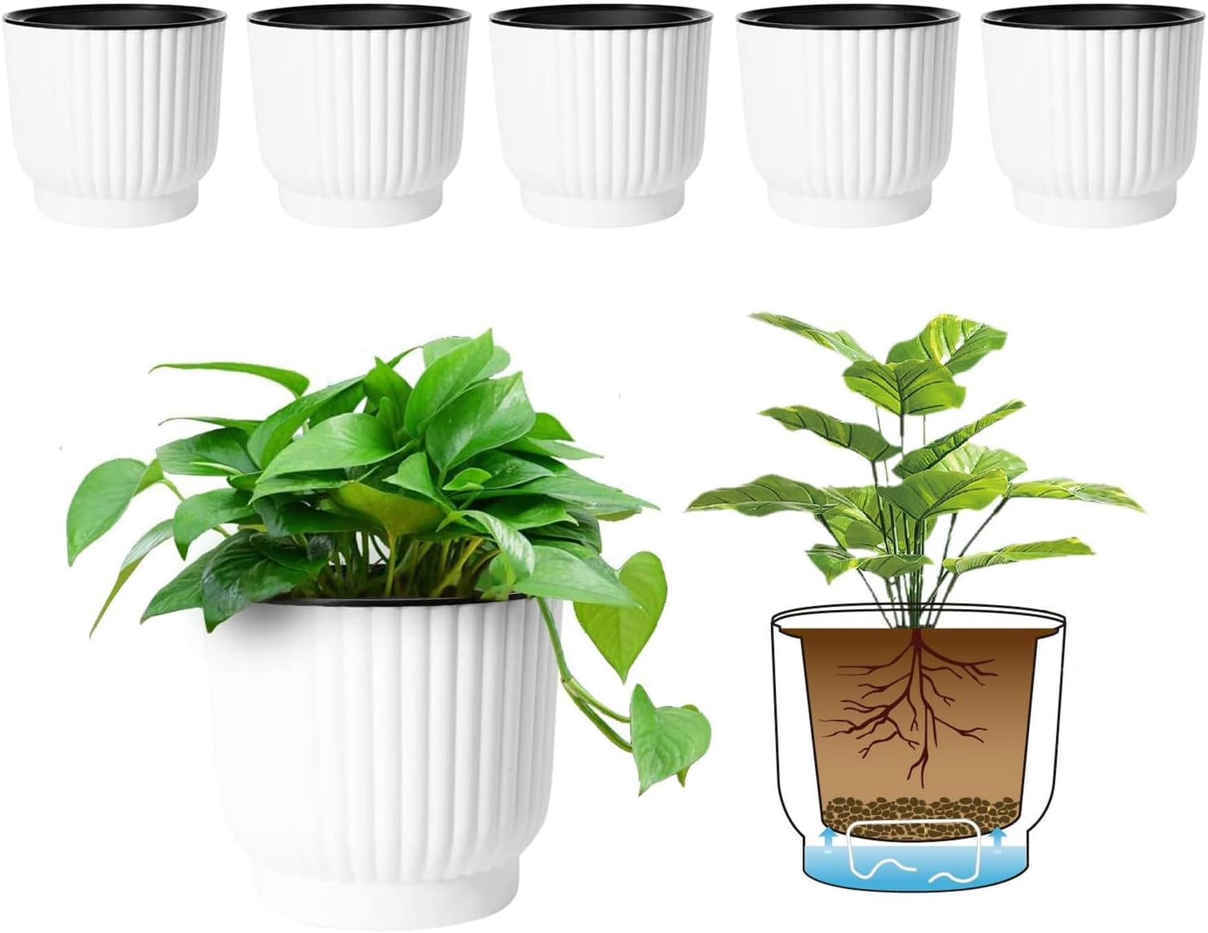 SE SUN-E Plant Pots,12+10+9 Inch Self Watering Pots with Drainage Hole ...