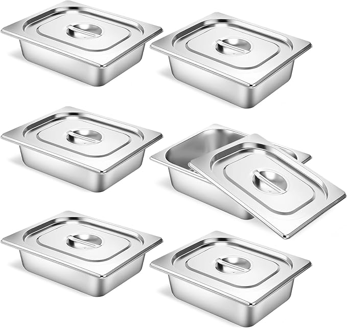 Amazon.com: 6 Set Stainless Steel Hotel Pans 1/2 Size 2 1/2 Inch Deep ...
