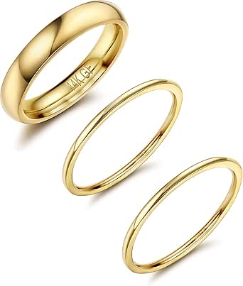 Amazon.com: Besteel 3PCS 14K Gold Filled Rings for Women Men, 316L ...