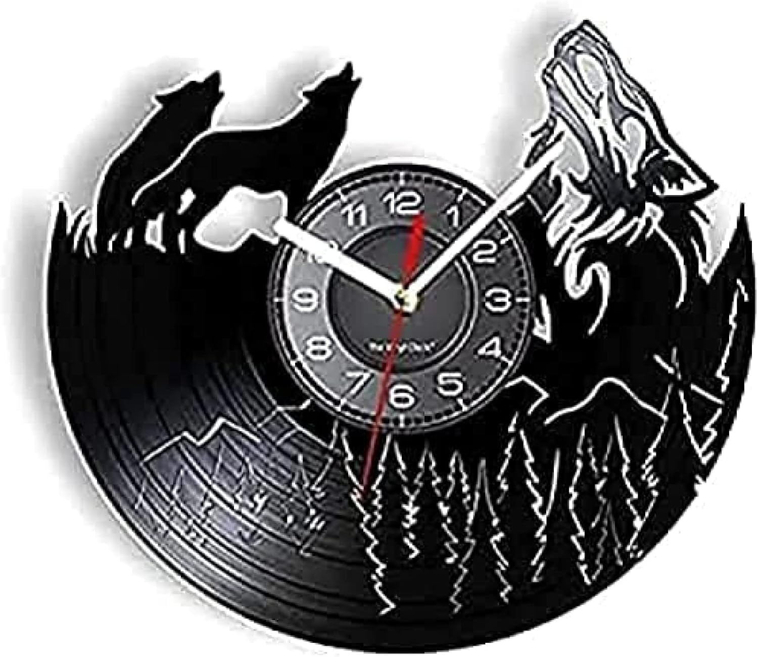 Amazon.com: Vinyl Clock Non Ticking Wall Clock Howling Wolf Artative ...