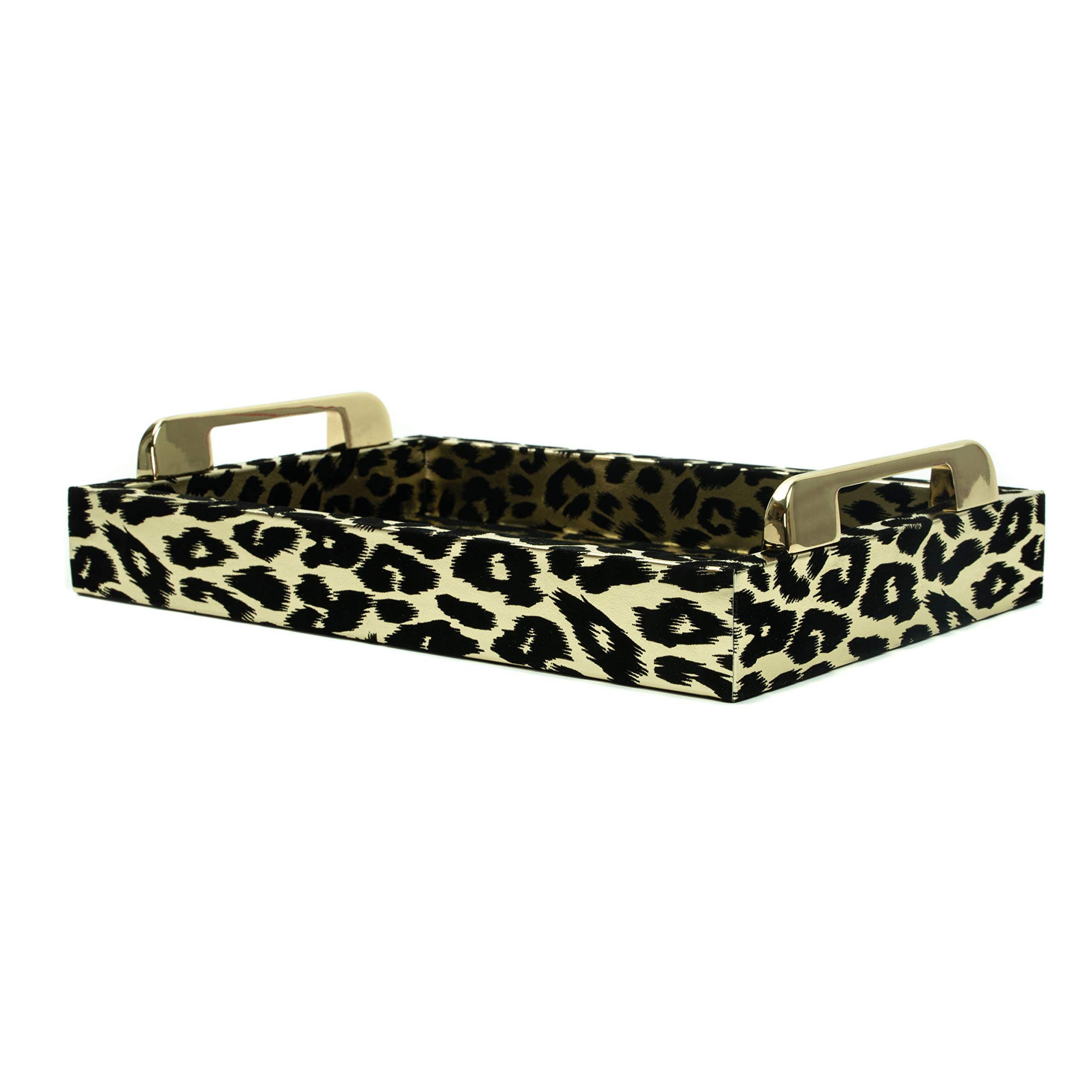 Maryline Orcel Black Serving Tray Leopard Print Small Tray PU Leather ...