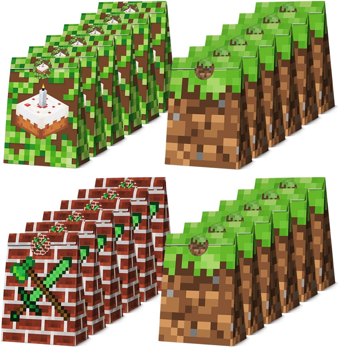 Amazon.com: LAYAONE Gift Bags for Party Supplies [Pixels Miner Design ...