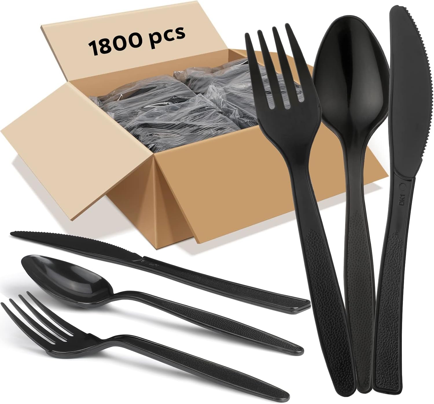 Amazon.com: 1800 Pcs Plastic Cutlery Packets 6 Inches Black Knife Fork ...