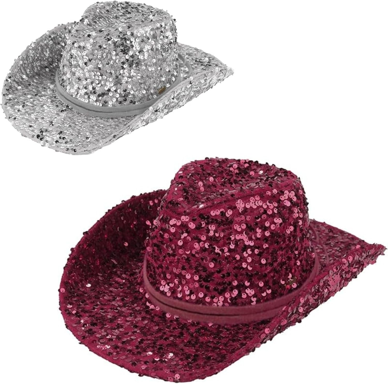 Amazon.com: Funky Junque 2 Pack Cowboy Hat - Large Sequin w/Suede String - Heather Grey & Maroon ...