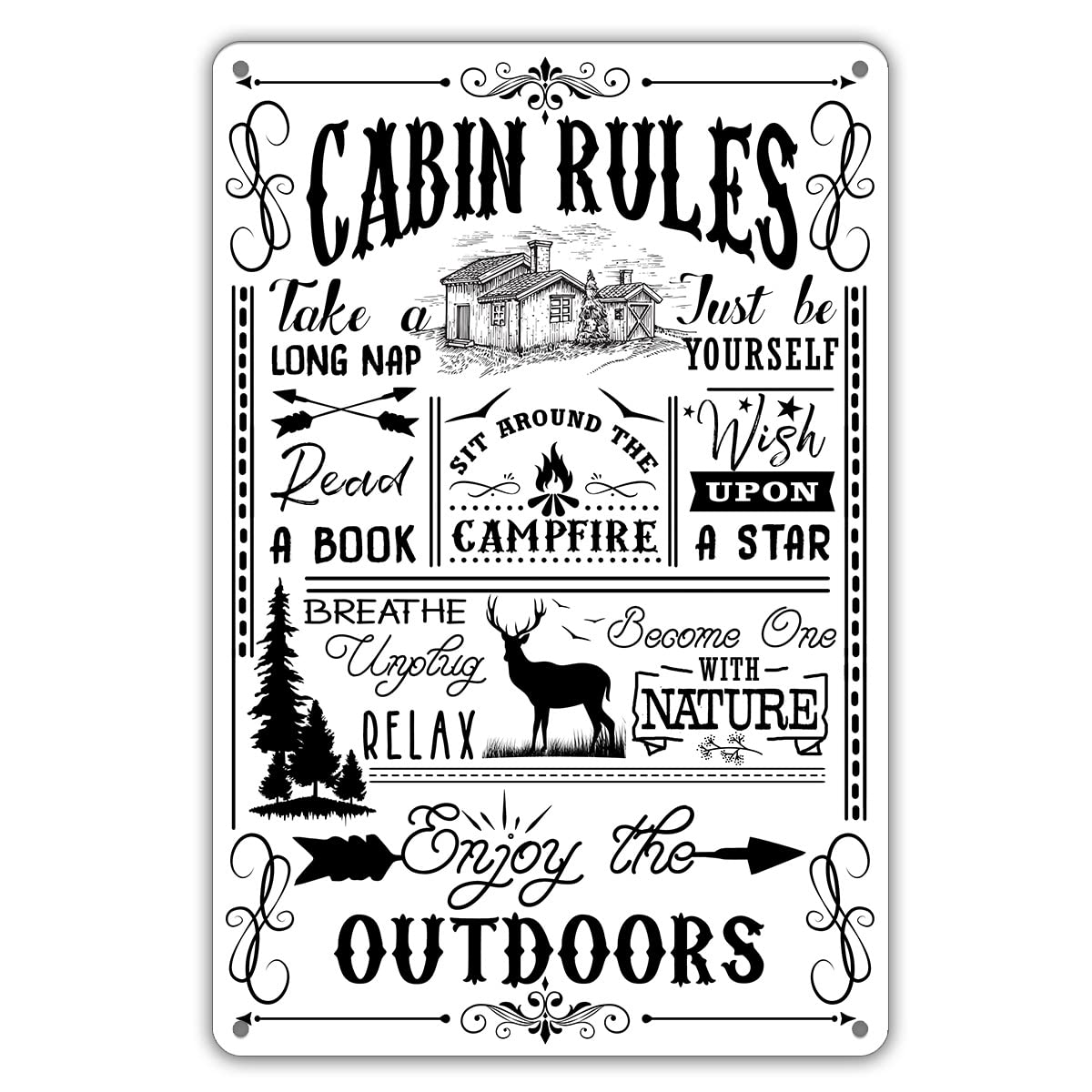 Amazon.com: Funny Cabin Rules Metal Tin Sign Wall Decor Take a Long Nap ...