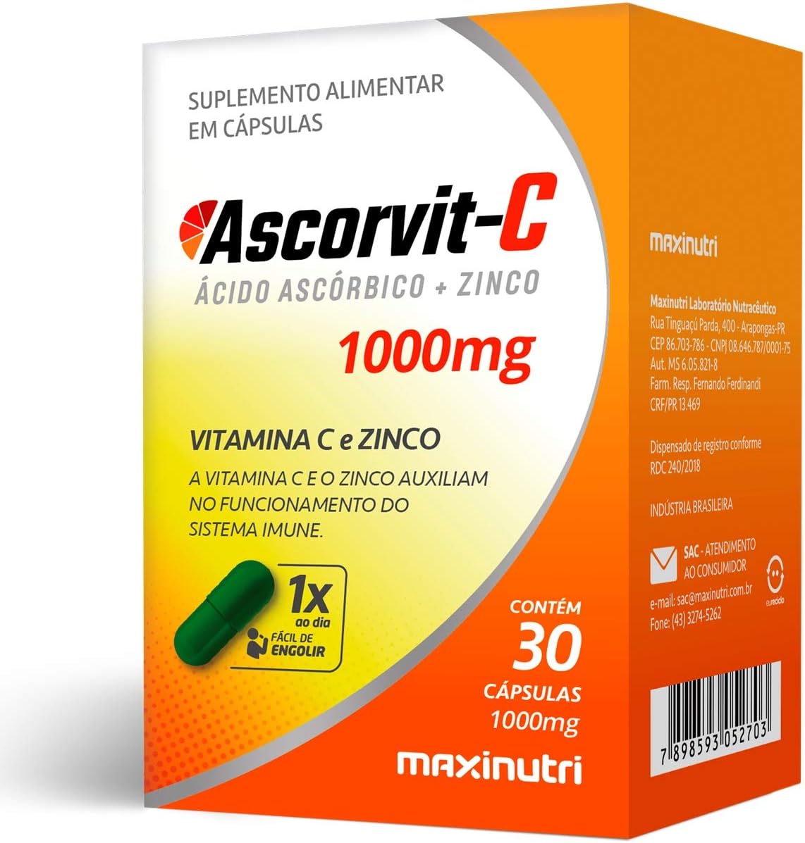 Maxinutri Ascorvit-C 1G (Vitamina C + Zinco) - 30 Caps : Amazon.com.br ...