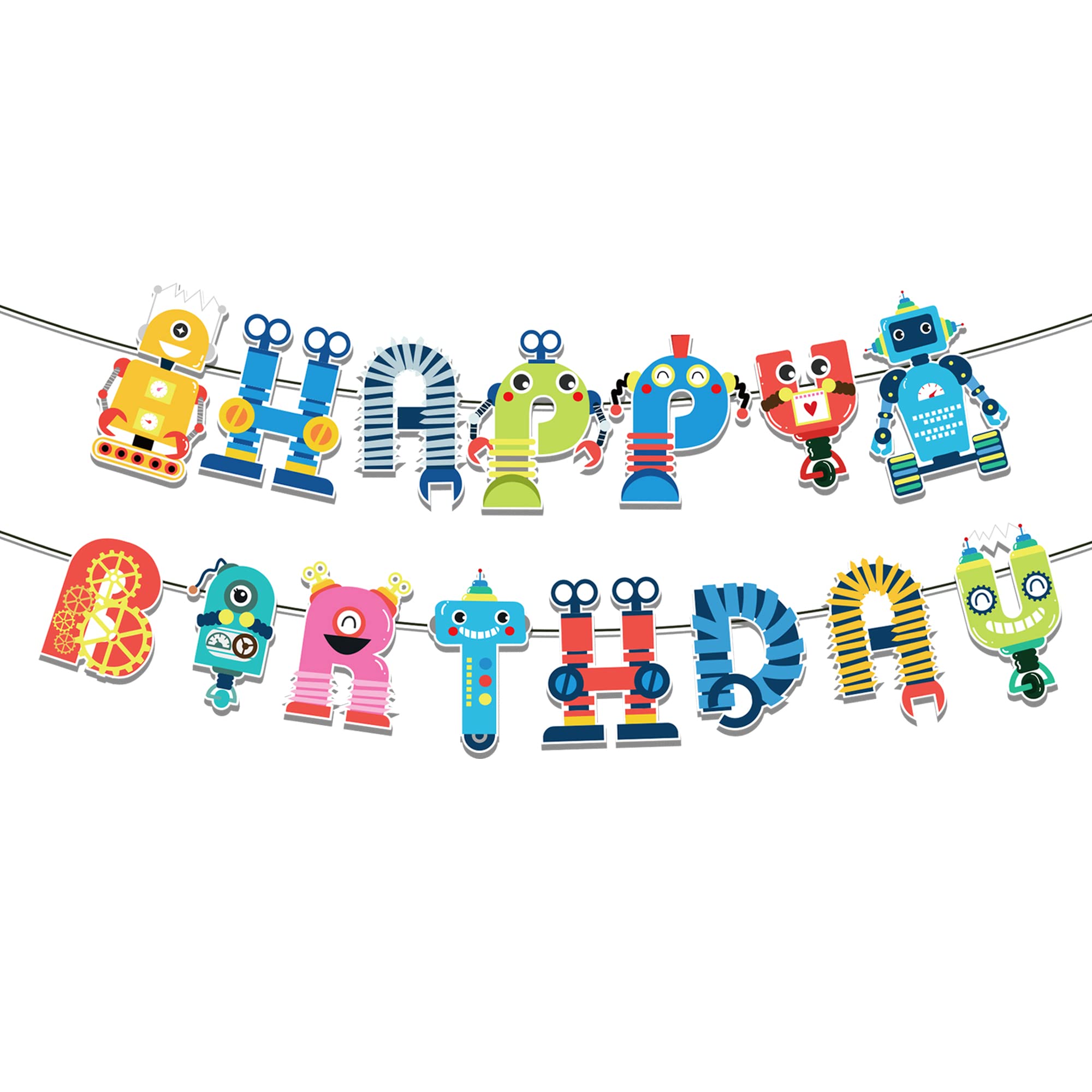 Amazon.com: Robot Birthday Party Banner Robots Happy Birthday Banner ...