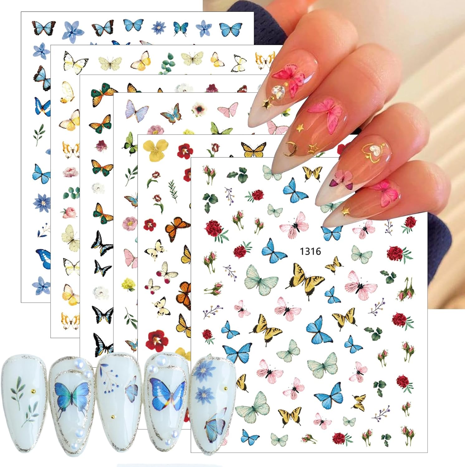 Amazon.com: KEHKFSEF Butterfly Nail Art Stickers, 6 Sheets Acrylic ...