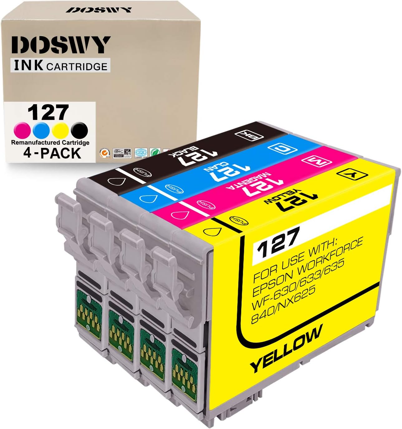 Amazon.com: Doswy 4 Packs T127 Remanufacture Ink Cartridge Replacement ...