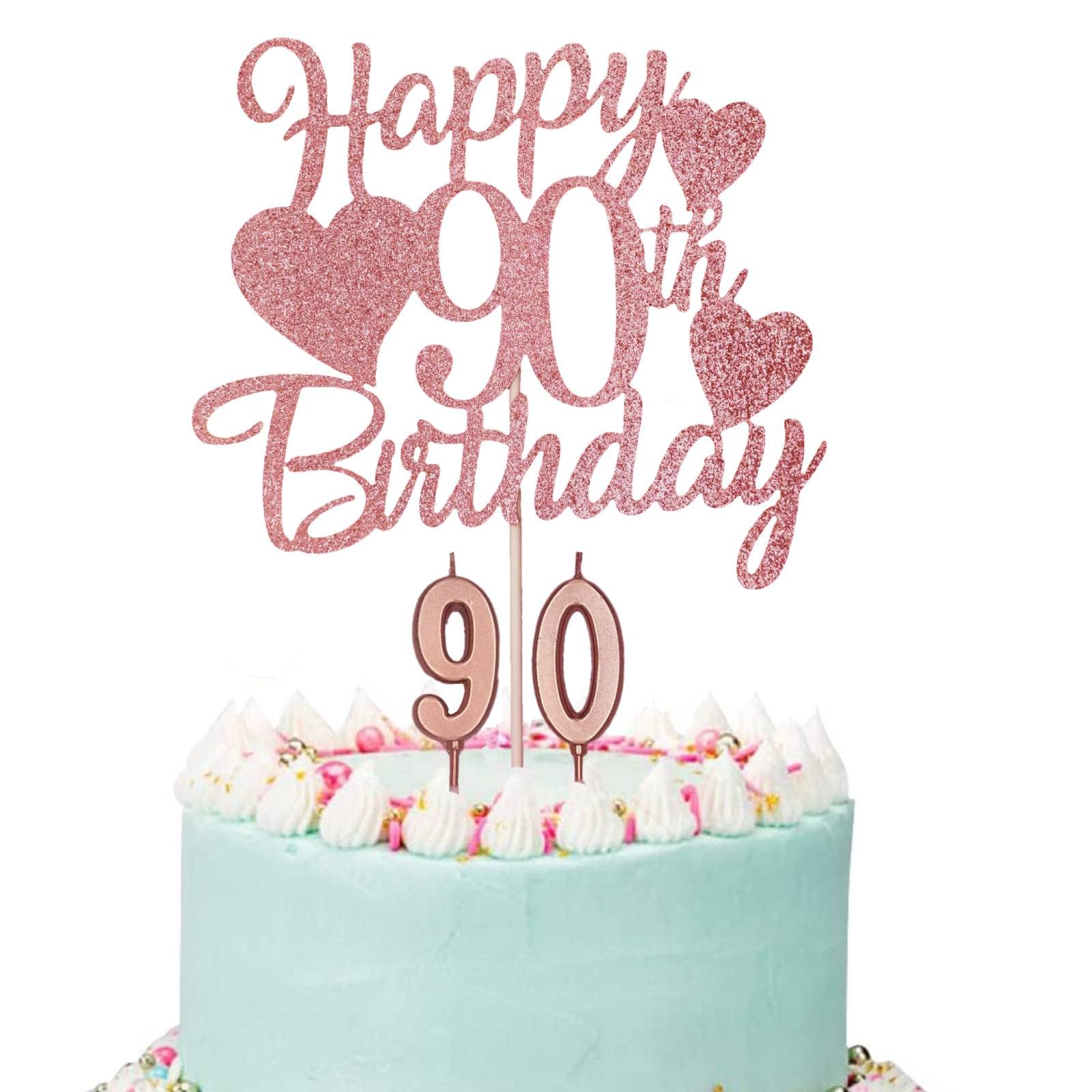 Happy 90th Birthday Cake Topper Rose Gold Glittery 90th Birthday ...