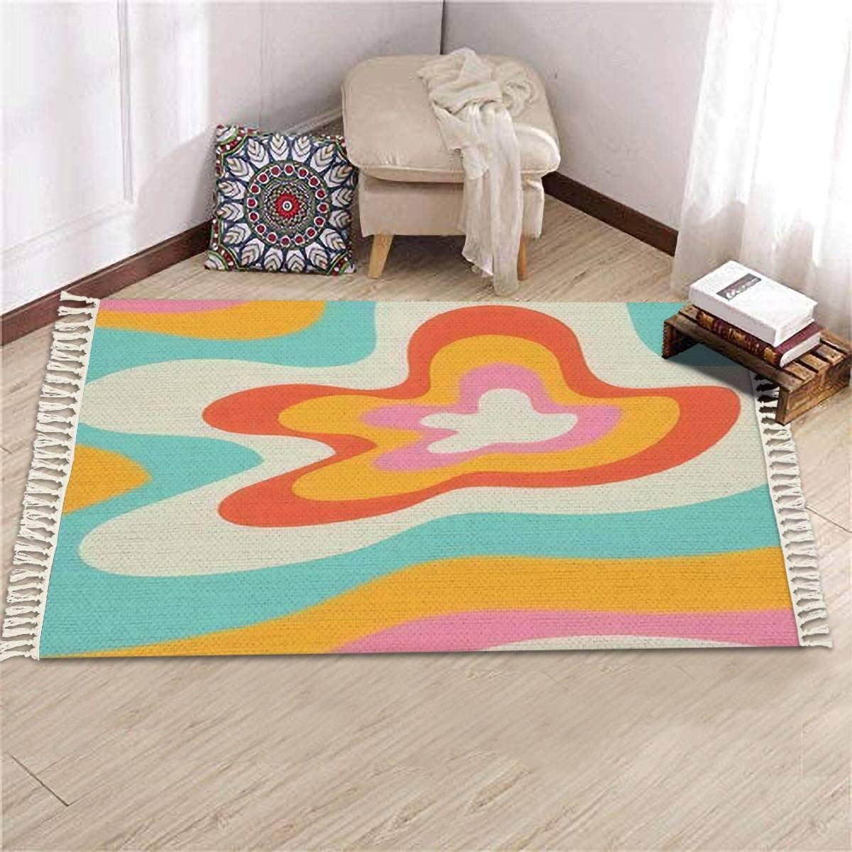 Amazon.com: Boho Area Rug 1970 Retro Groovy Psychedelic Wavy Swirl ...