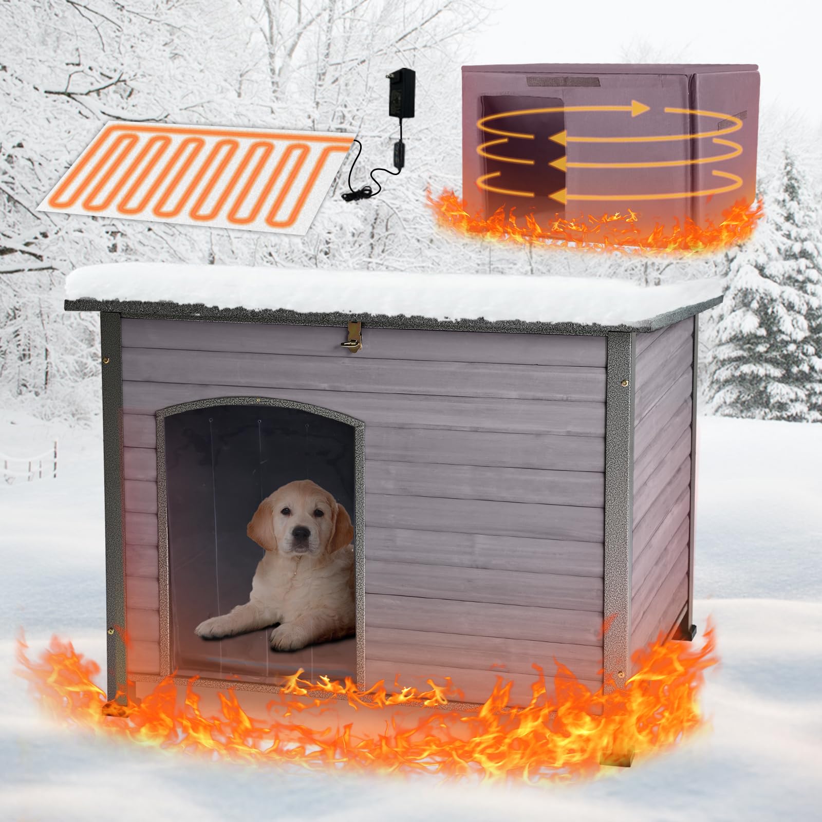 Amazon.com : Heated Dog House Outdoor,Anti Bite Iron Frame Dog Kennel ...