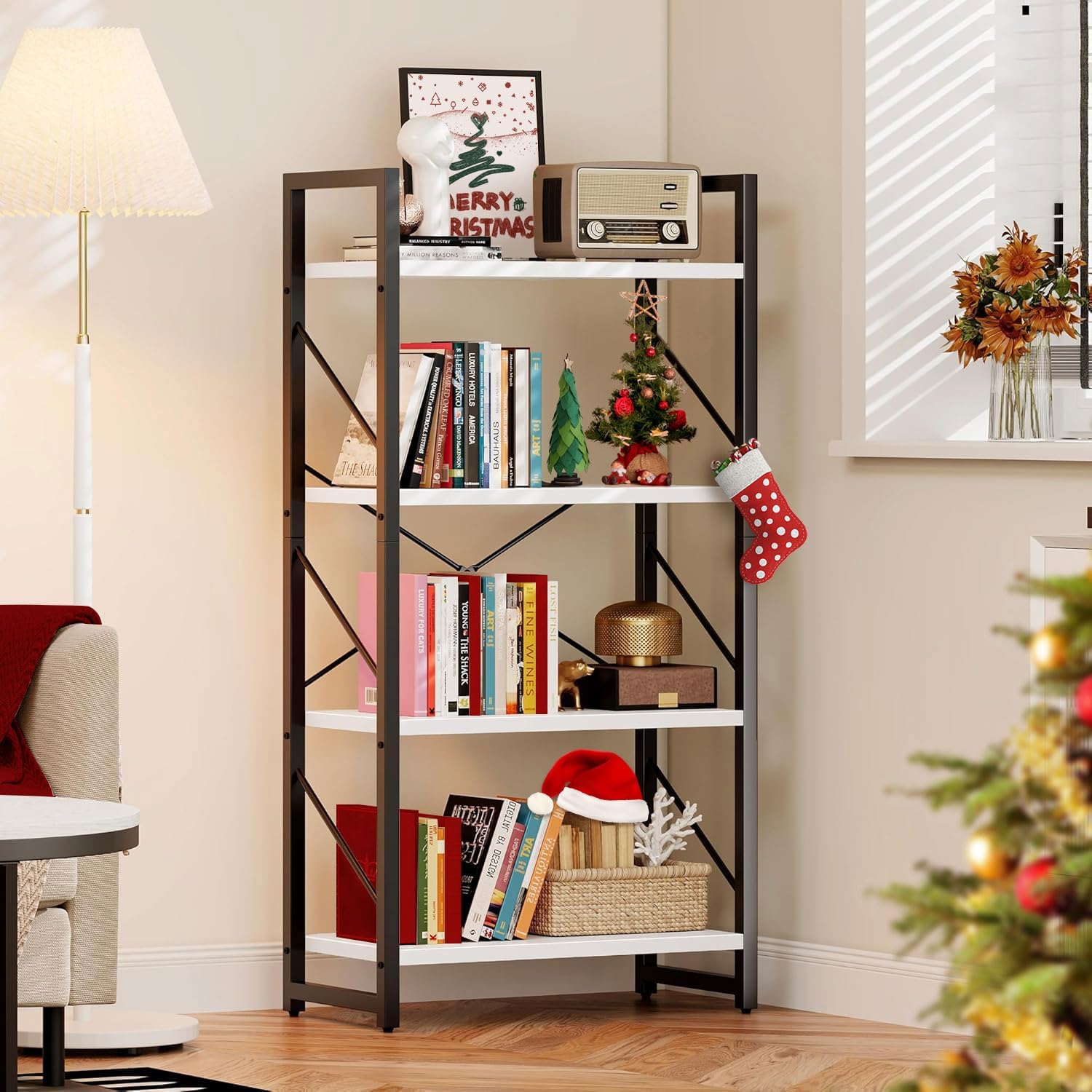 Amazon.com: ETELI 4 Tier Small Bookshelf Triple Wide Bookcase with 10 ...