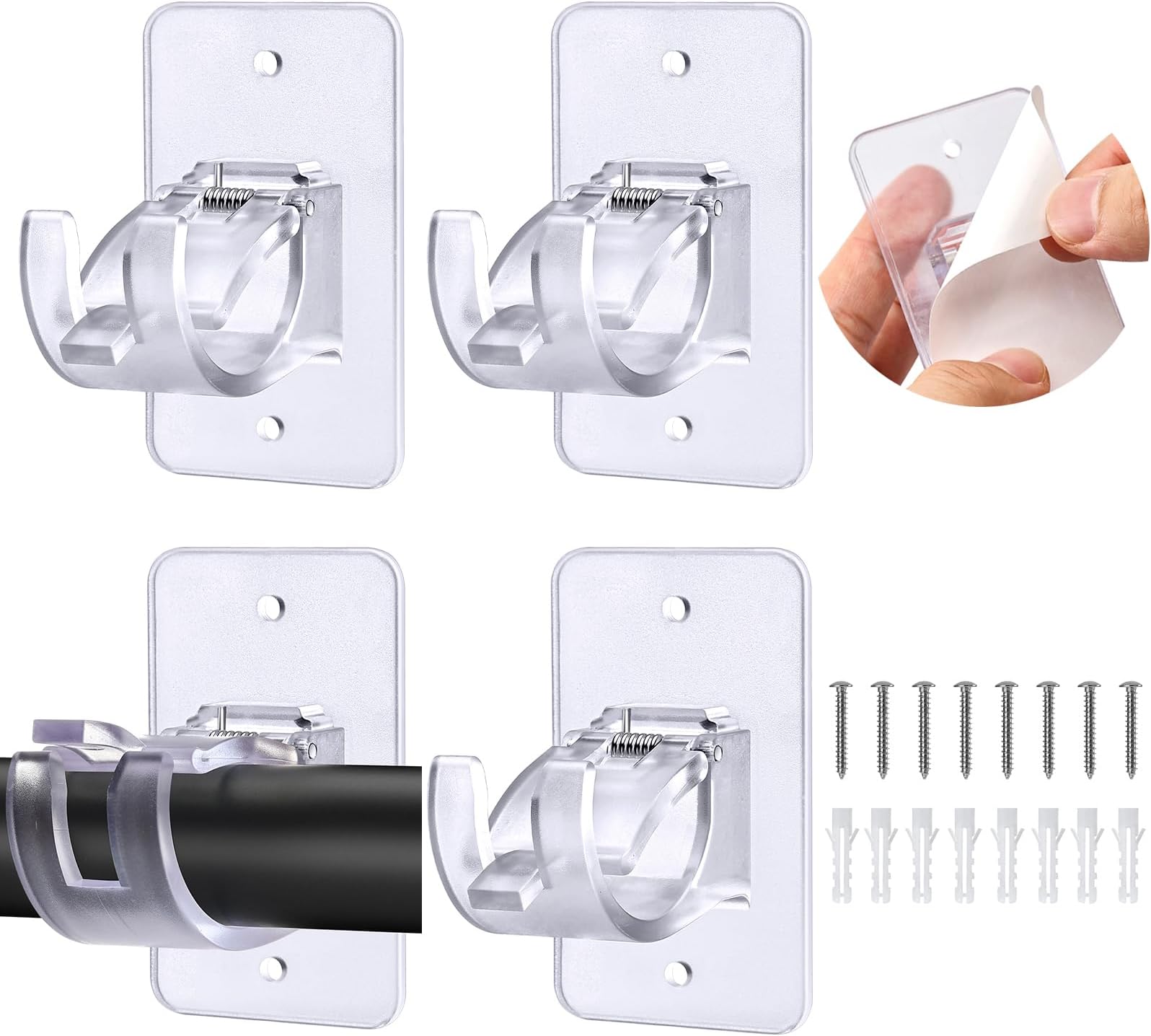 Amazon.com: Cadorasty 4 PCS Curtain Rod Holder No Drill - Self Adhesive ...