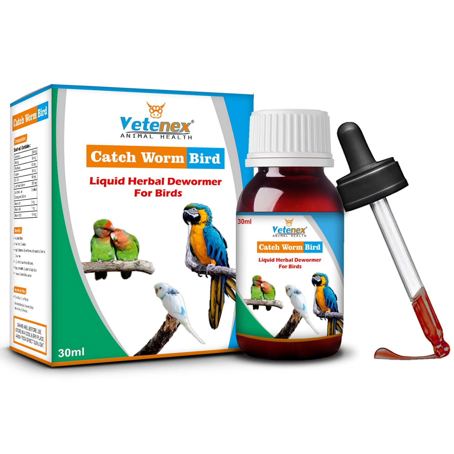 VETENEX Catch Worm Bird - Liquid Herbal Dewormer for Birds - 30 ML ...