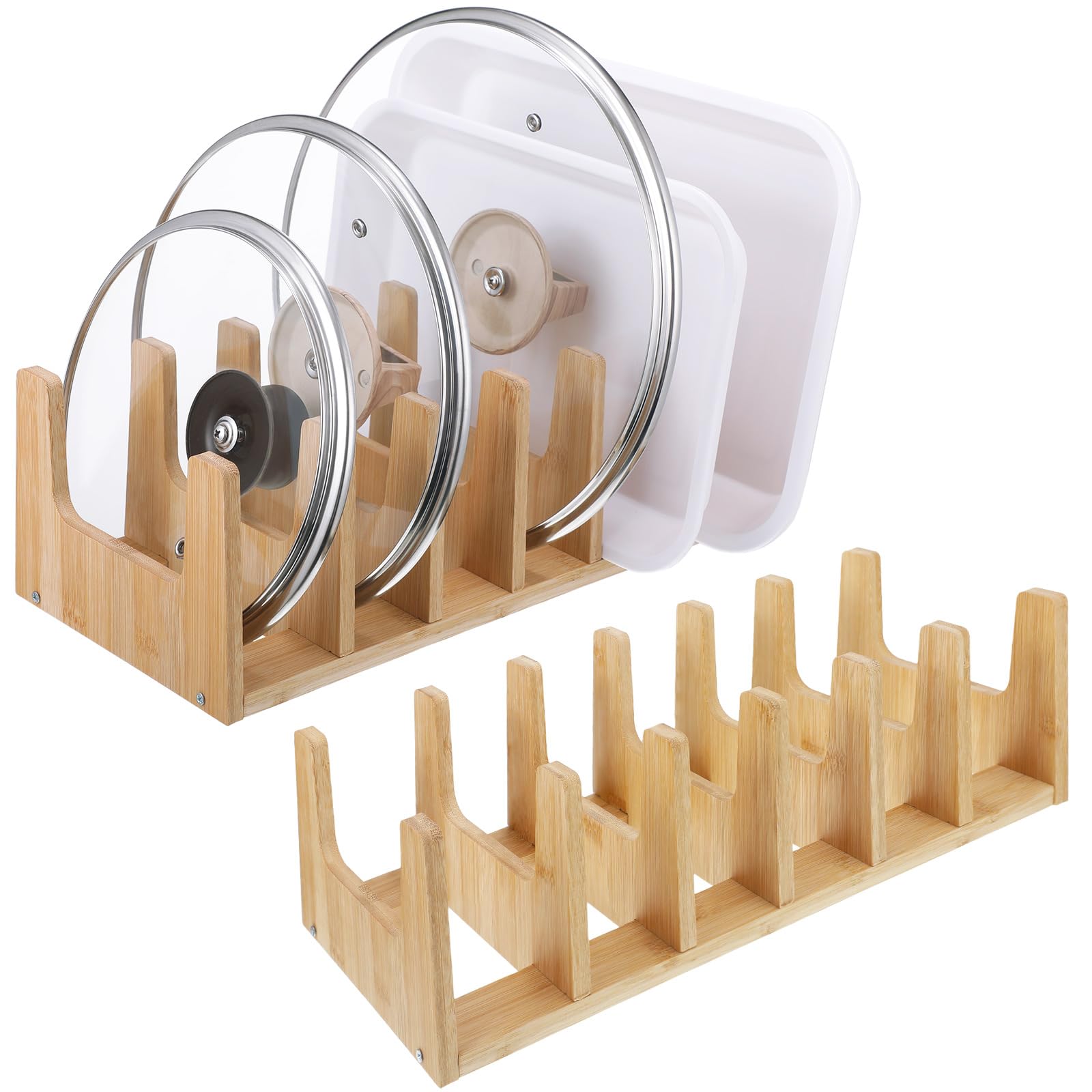Amazon.com - Suclain 2 Pcs Bamboo Pot Lid Organizer Holder Dish Rack ...