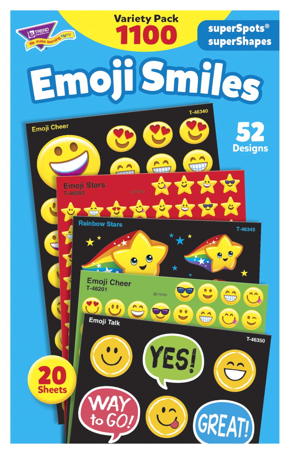 Trend Enterprises Emoji Smiles Super Shapes Stickers Variety Pack, 1100 ...