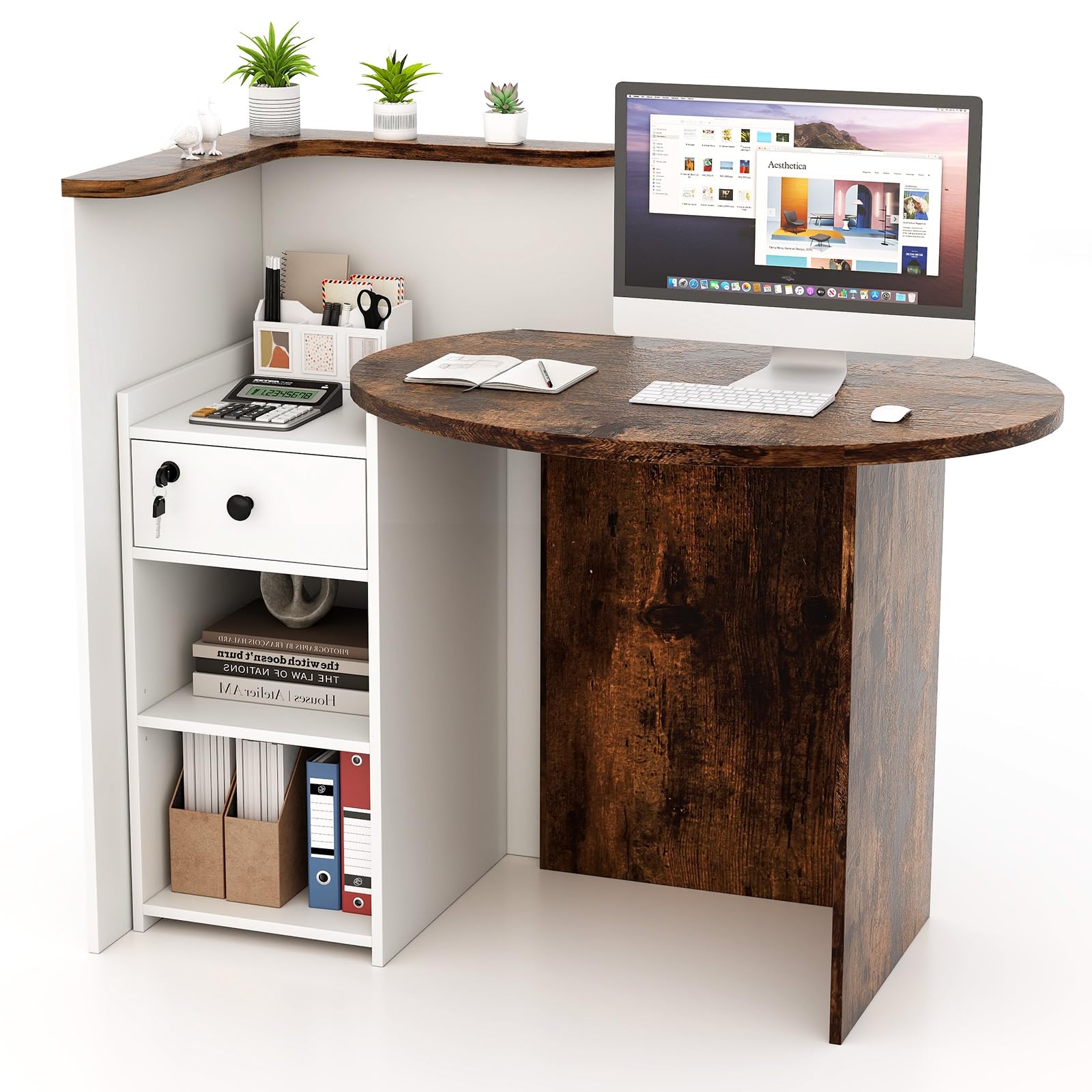 SILKYDRY Reception Desk, Small Retail Checkout Counter with Lockable ...