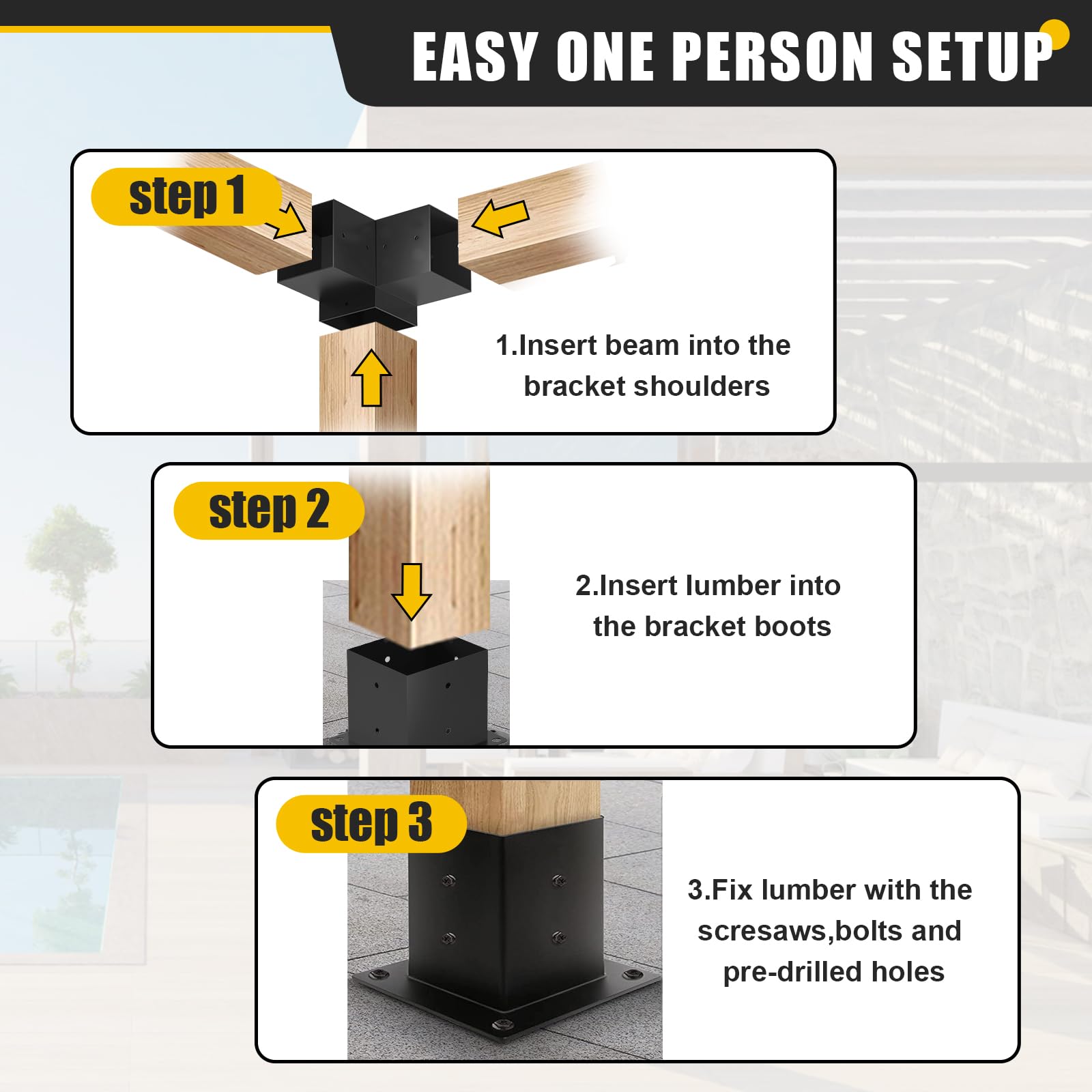 Snapklik.com : Kinchoix 4x4 Woodworks Pergola Brackets Kit, 3-Way ...