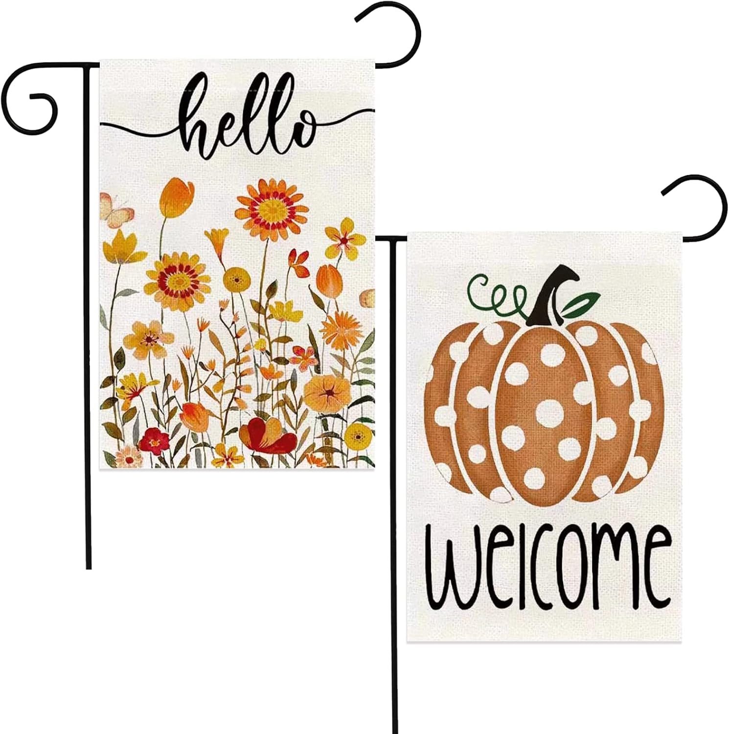 Amazon.com : 2Pcs Fall Welcome Garden Flag 12×18 Inch Double Sided ...