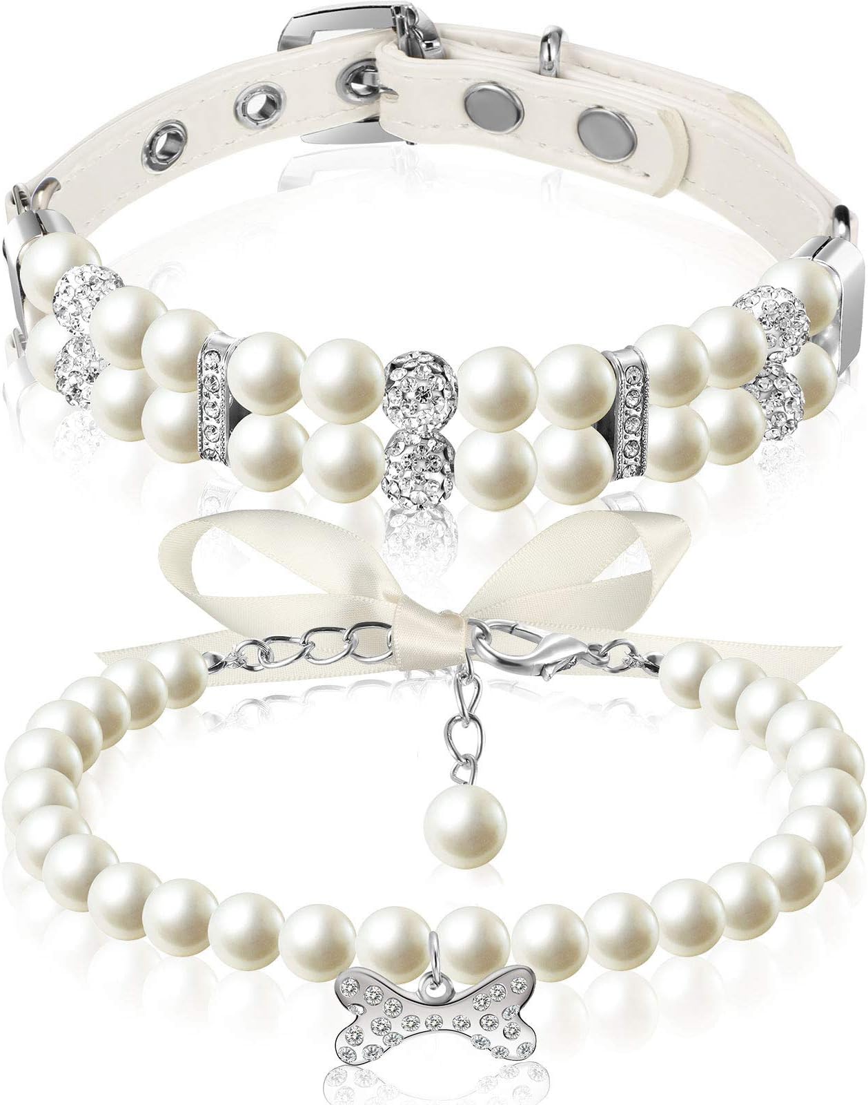 Amazon.com : Rhinestones Dog Collar and Pearl Dog Necklace Set ...
