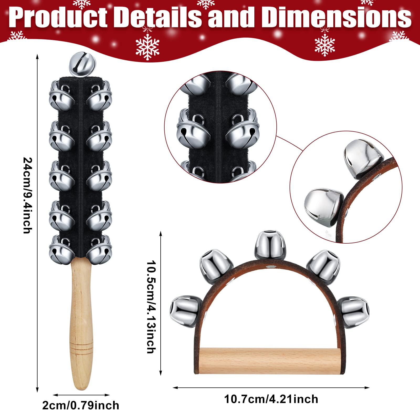 Snapklik.com : 6 Pieces Christmas Hand Jingle Bells Wooden Hand Sleigh ...
