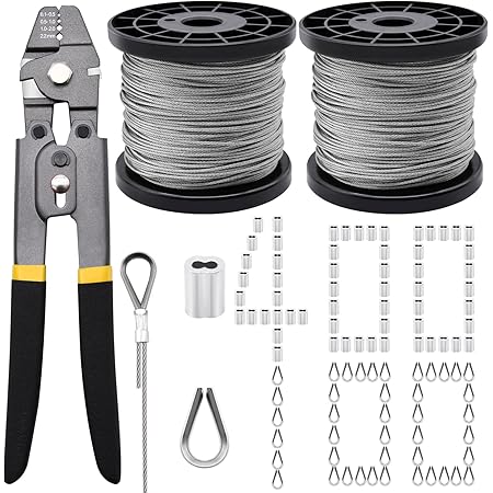 328ft/656ft Wire Rope Crimping Tool Kit, Stainless Steel Wire Rope ...