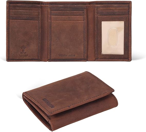 Amazon.com: ESTALON Real Leather Trifold Wallet For Men-RFID Slim Tri ...