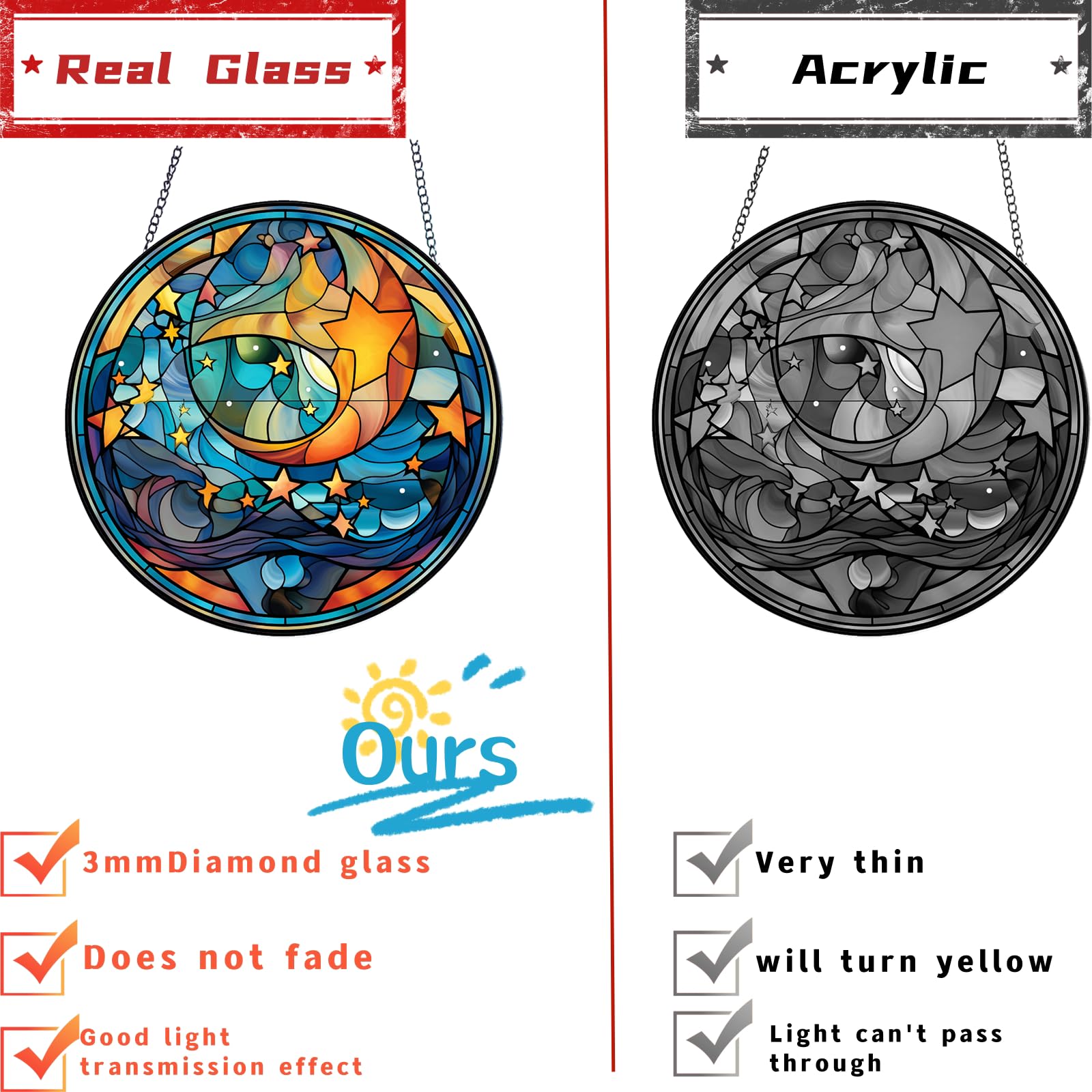 Celestial Themed Stained Glass Crystal Star Inspired Stained Glass