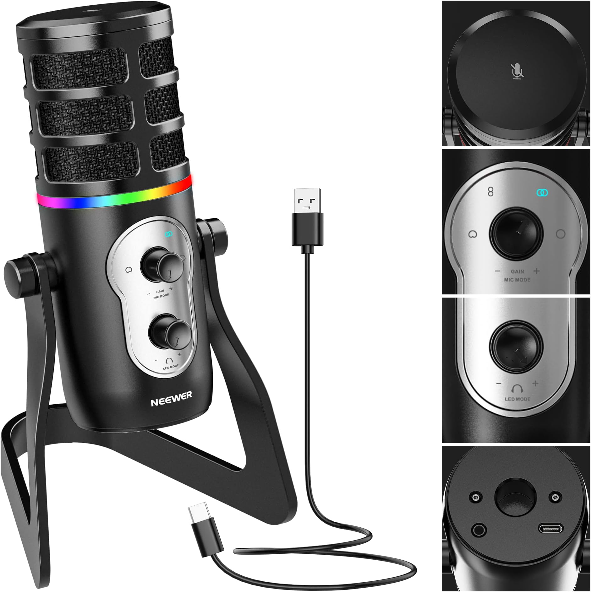 Amazon.com: Neewer Gaming Microphone/Podcast USB with RGB Effect/4 ...