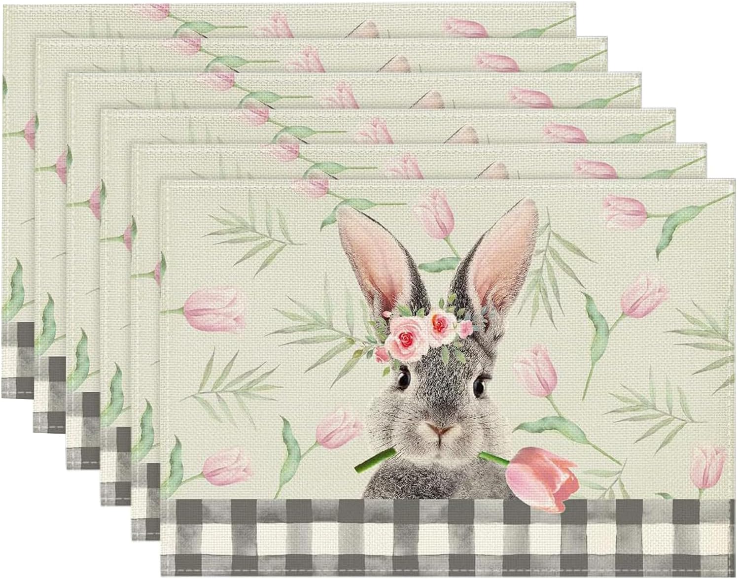Amazon.com: BETEAM Easter Placemats Set of 8 Bunny Line Placemat for ...