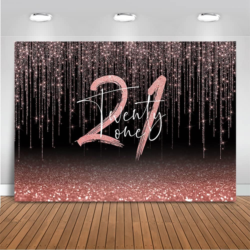 Amazon.com : Mocsicka 21st Birthday Background Rose Gold and Black 21 ...