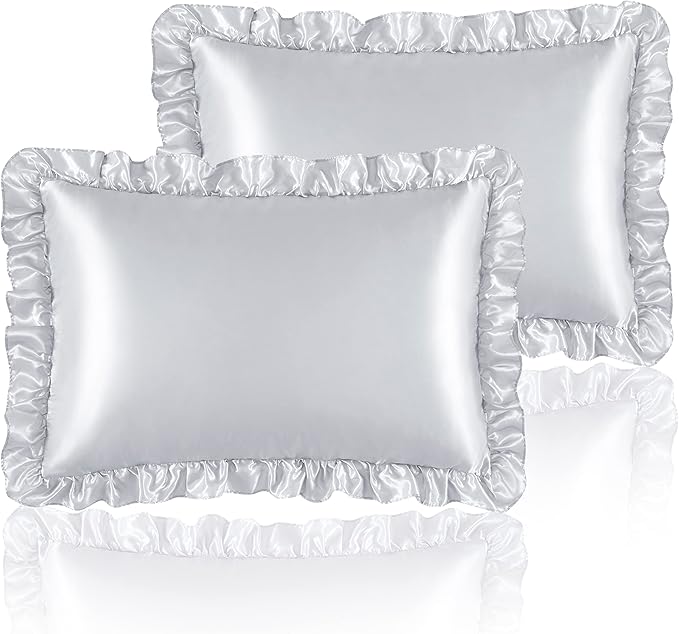 Amazon.com: HommxJF Silky Satin Ruffled Pillow Cases for Hair and Skin ...