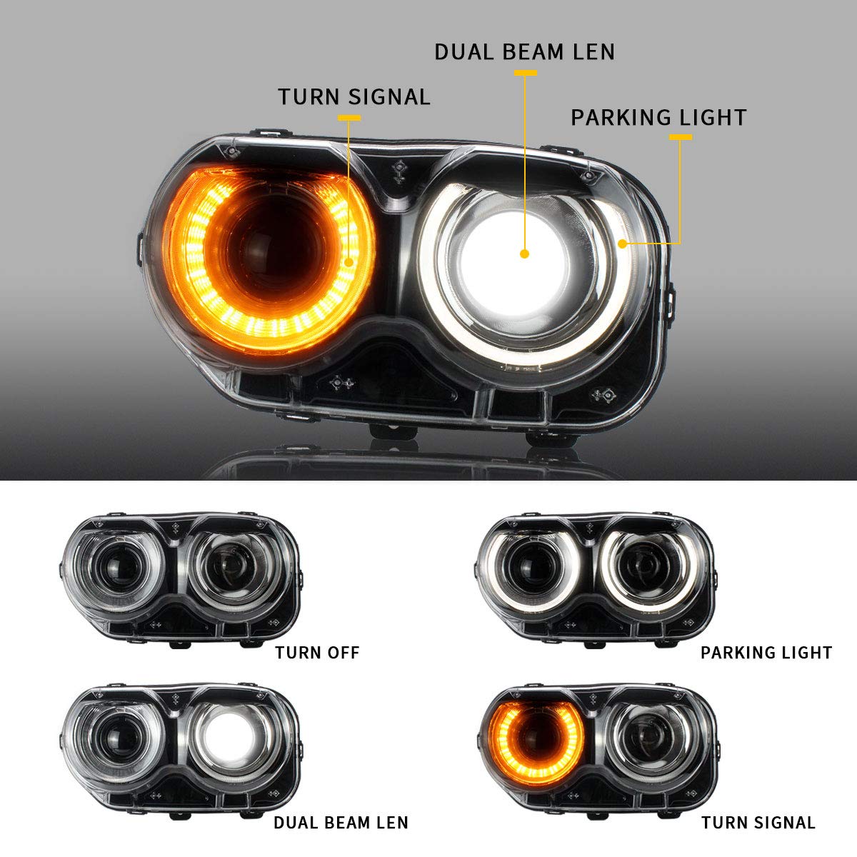 YUANZHENG LED Projector Headlights Assembly for [Dodge Challenger SRT ...