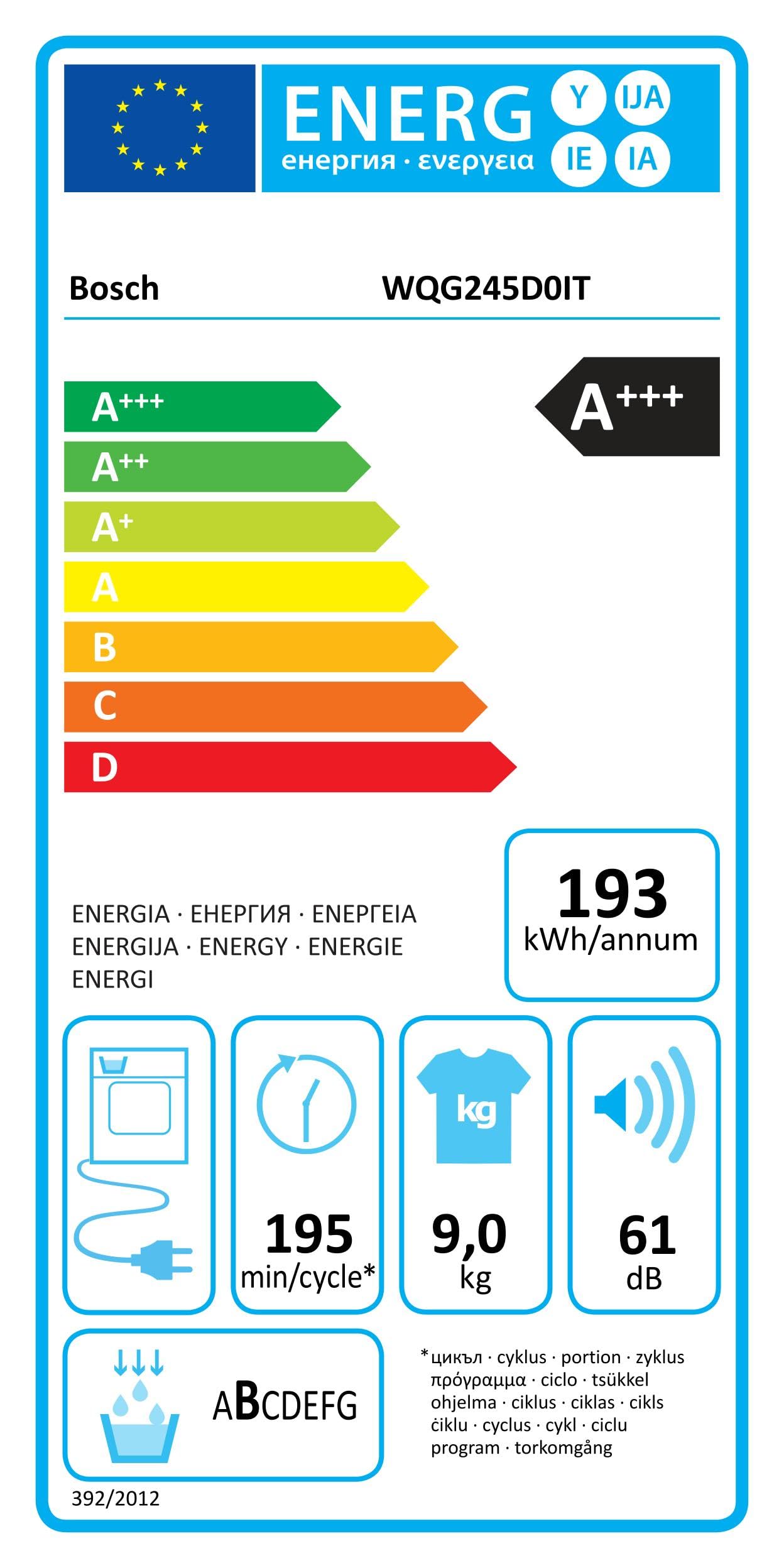 Bosch WQG245D0IT Serie 6 Asciugatrice smart a pompa di calore, 9 kg ...
