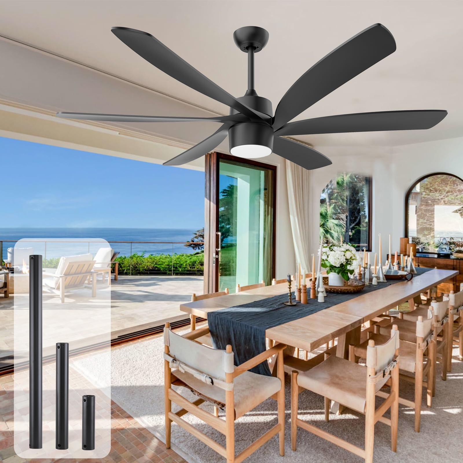 Amazon.com: Uaikiea 64 Inch Black Outdoor Ceiling Fan with Light Remote ...