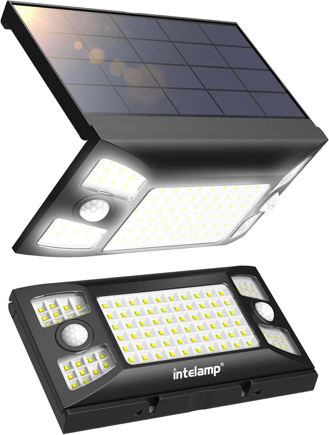 intelamp LED Folding Motion Outdoor Solar Lights 4000mAh 1300LM,Dual Sensors Security Lights 270 ...