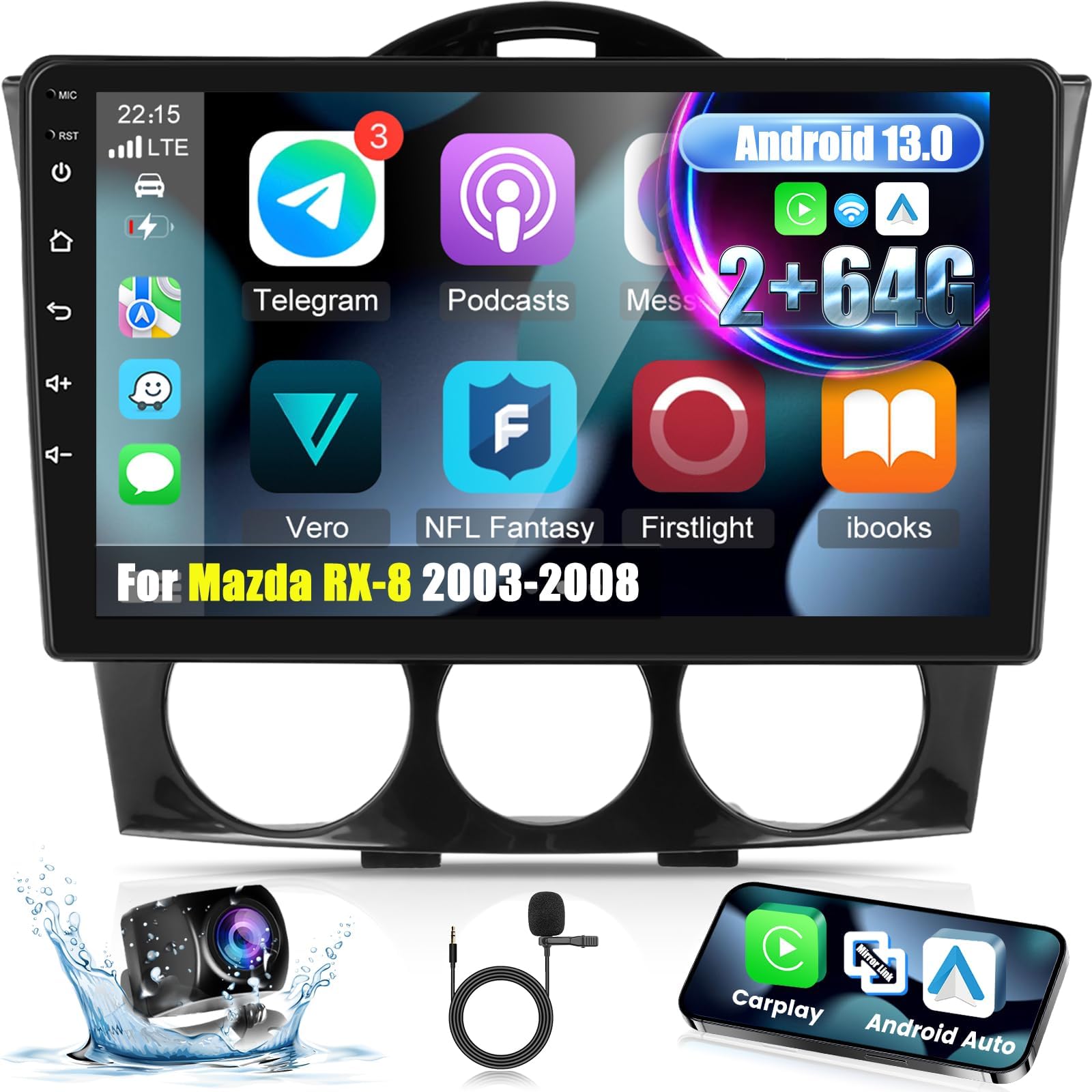 Amazon.com: 2+64G Android Car Radio for Mazda RX-8 RX 8 RX8 2003-2008 ...