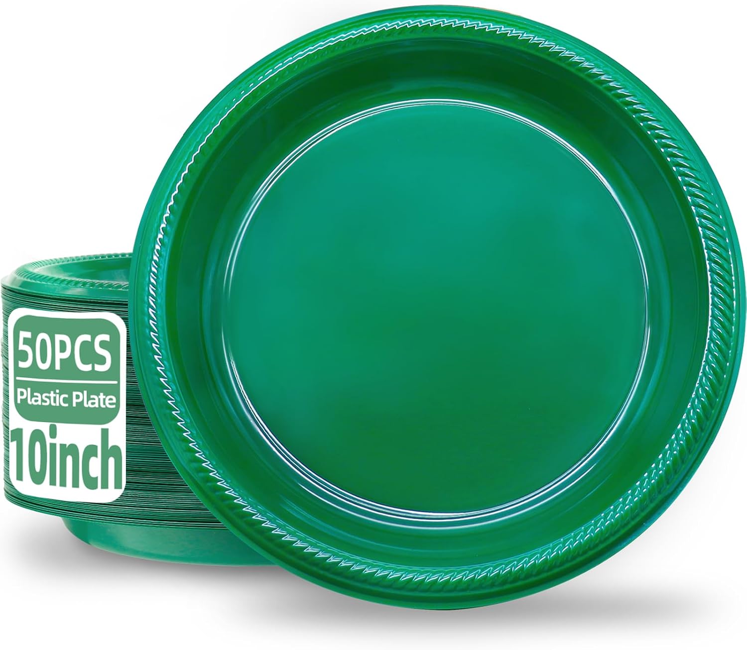 Amazon.com: BONSINY Green Plastic Plates Disposable 10 inch | 50 PCS ...
