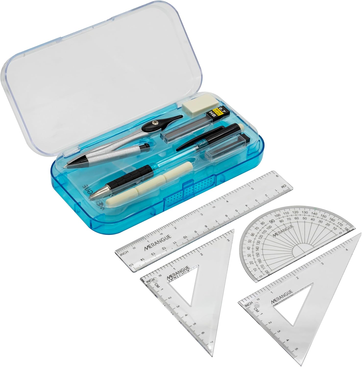 Merangue Math & Geometry Set, 12 Piece, Compass, 6" Ruler, Protractor ...